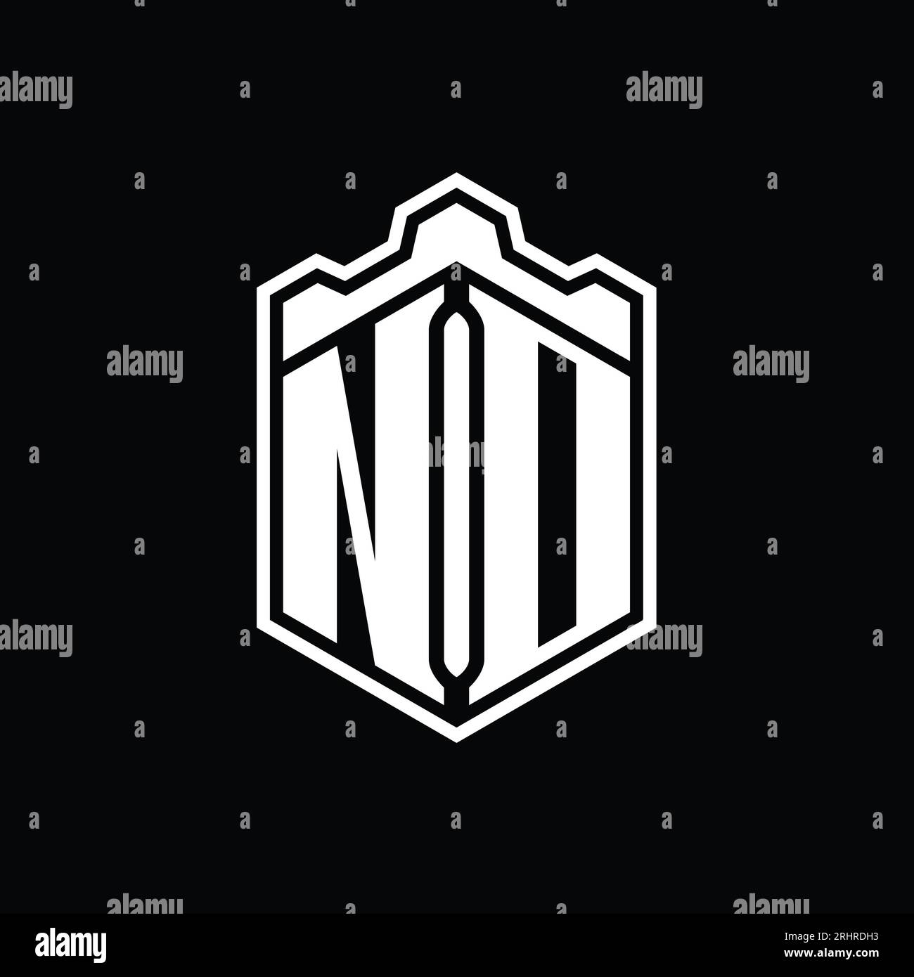 ND Letter Logo monogram hexagon shield shape crown castle geometric ...