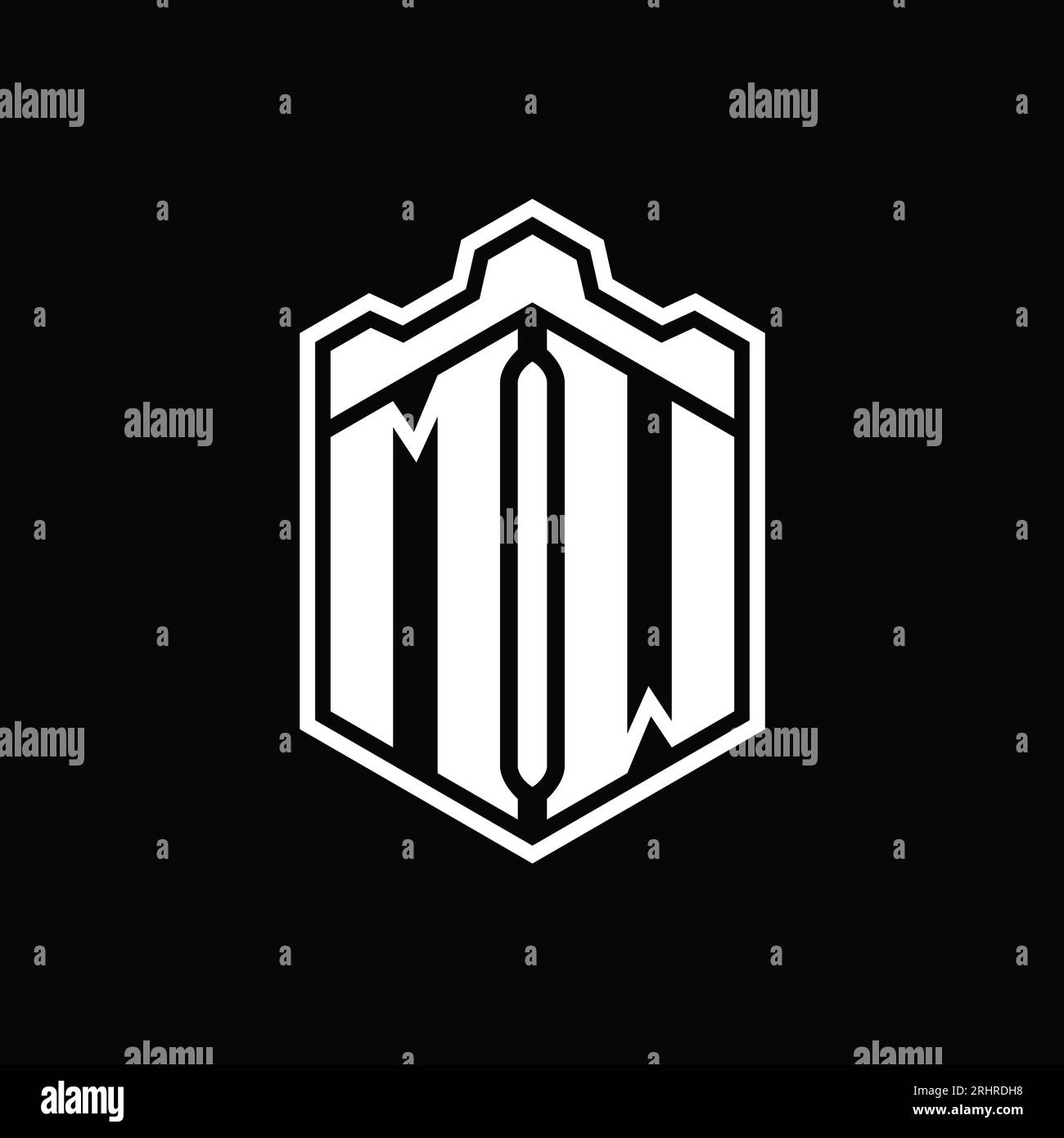 MW Letter Logo monogram hexagon shield shape crown castle geometric ...