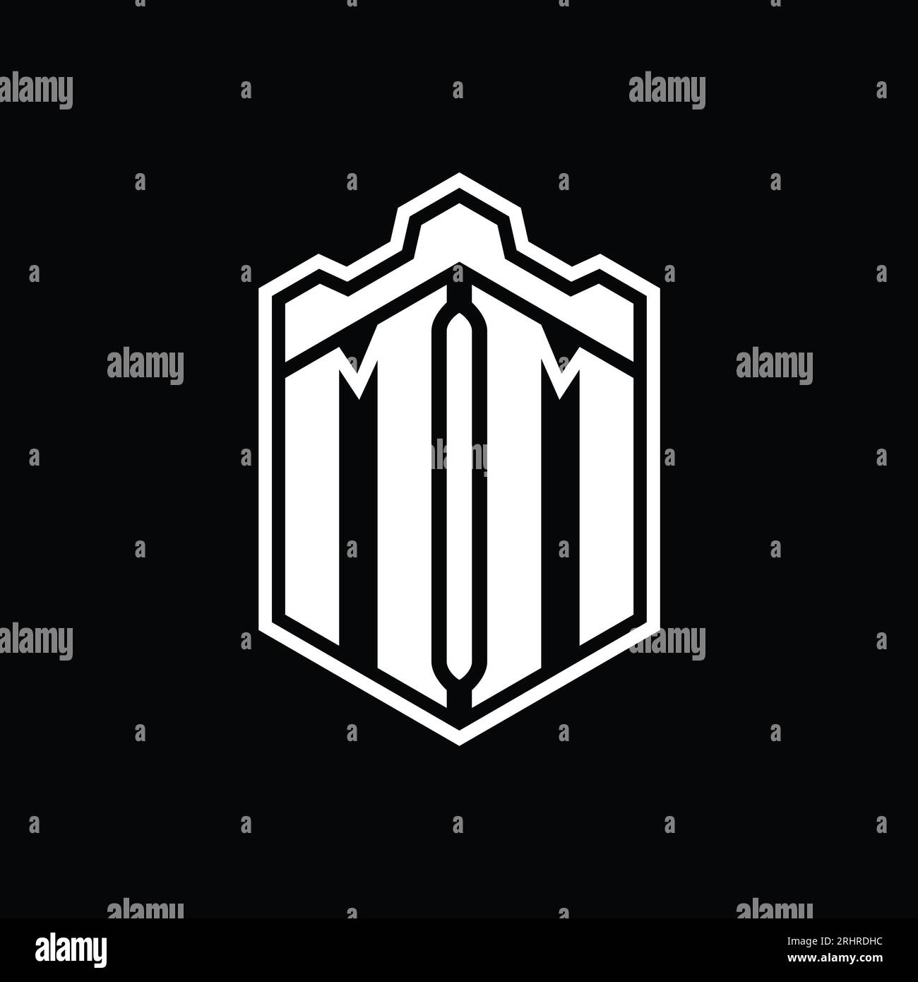 MM Letter Logo monogram hexagon shield shape crown castle geometric ...