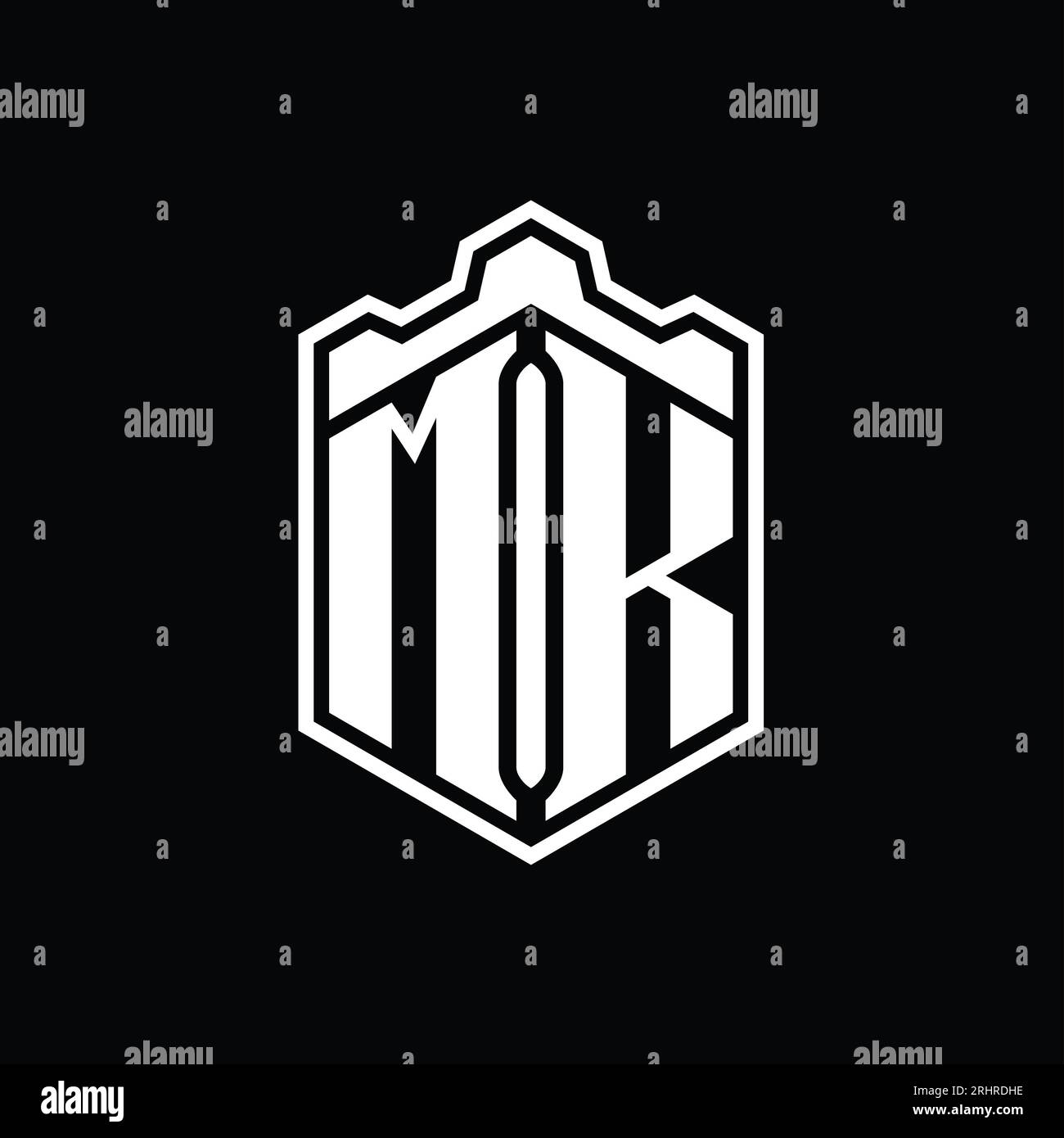 MK Letter Logo monogram hexagon shield shape crown castle geometric ...