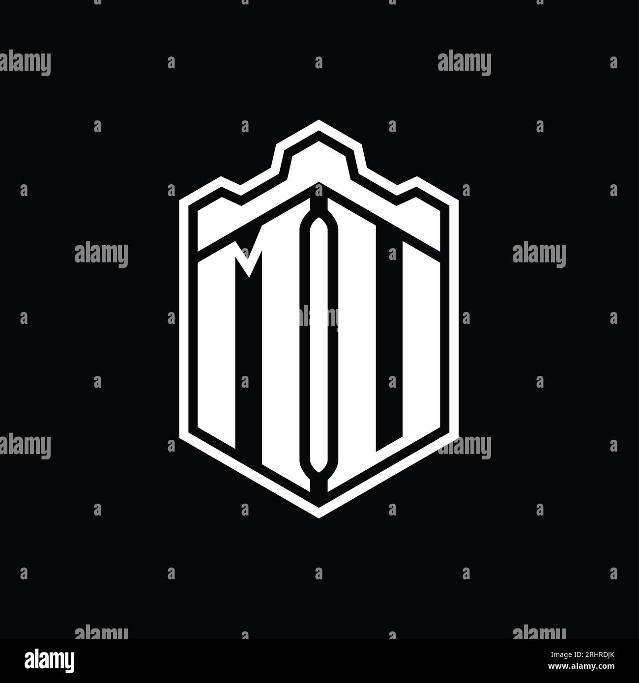 MU Letter Logo monogram hexagon shield shape crown castle geometric ...