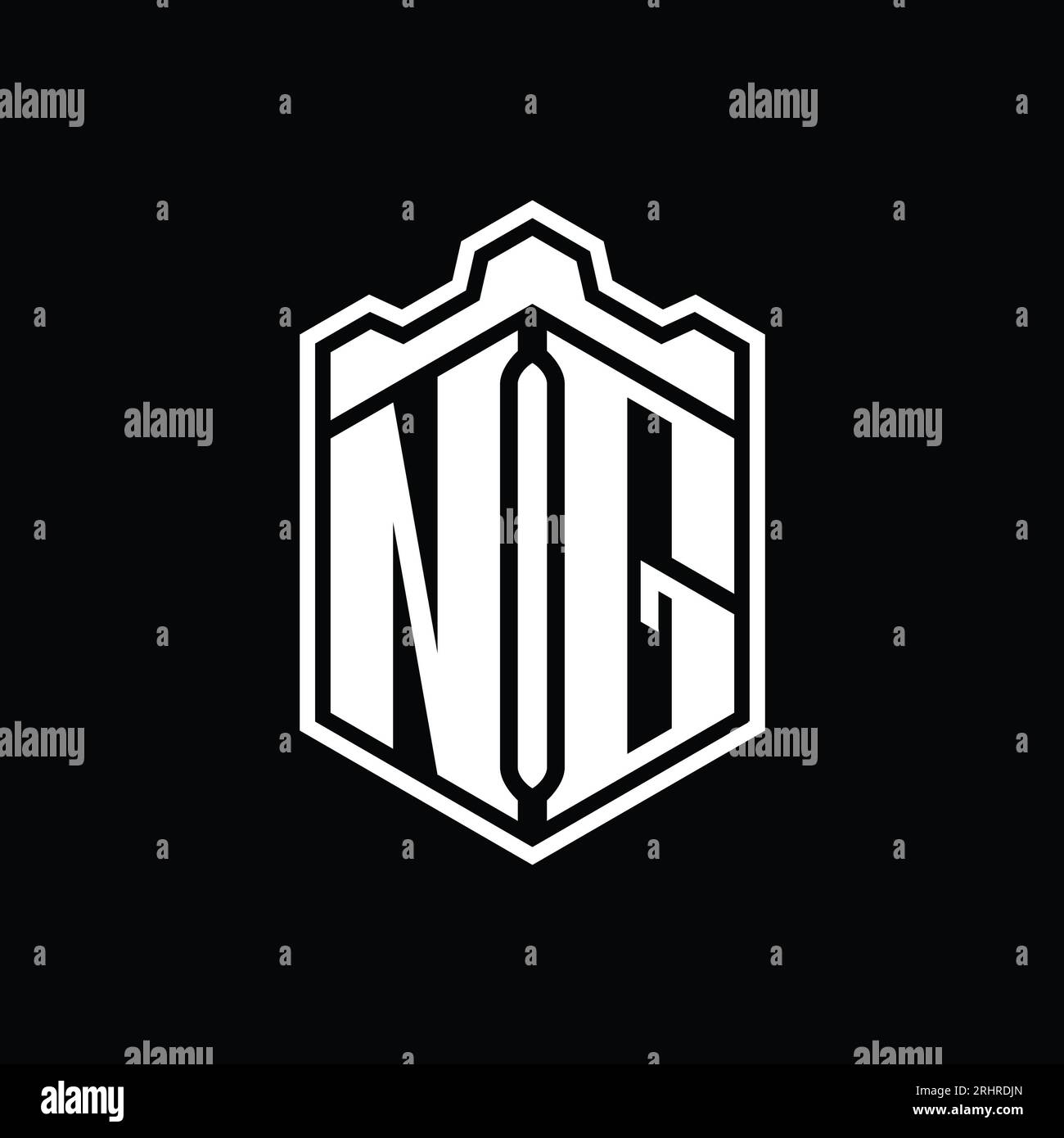 NG Letter Logo monogram hexagon shield shape crown castle geometric ...