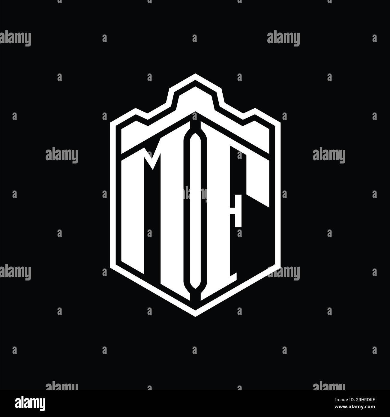 MF Letter Logo monogram hexagon shield shape crown castle geometric ...