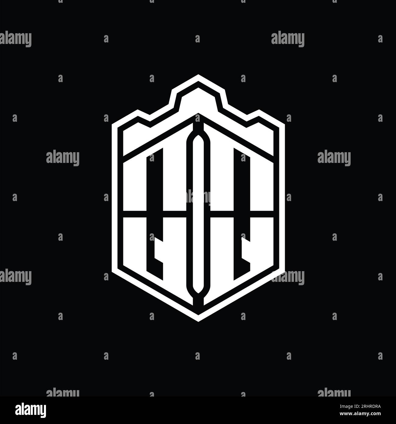 QQ Letter Logo monogram hexagon shield shape crown castle geometric ...