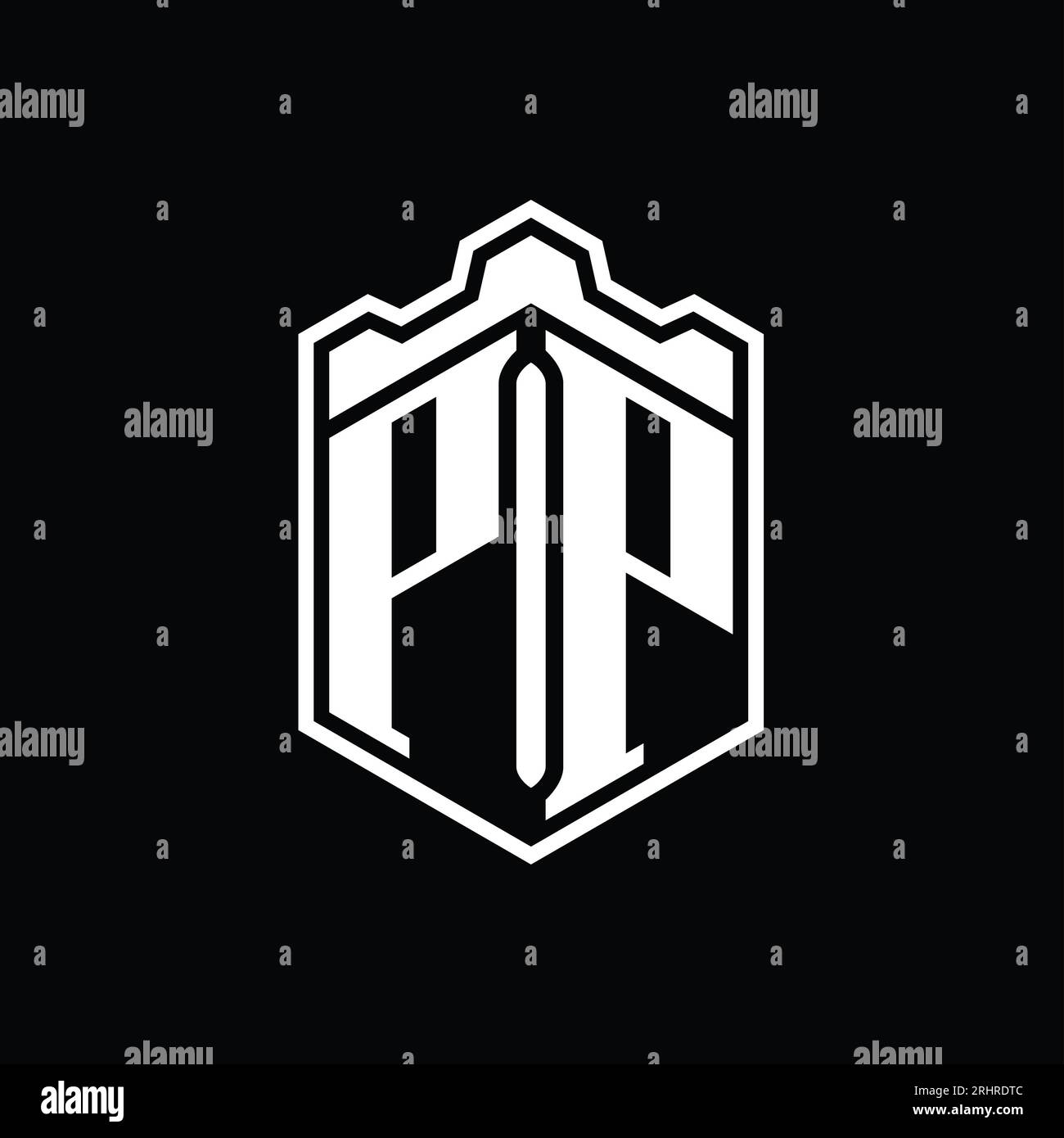 PP Letter Logo monogram hexagon shield shape crown castle geometric ...