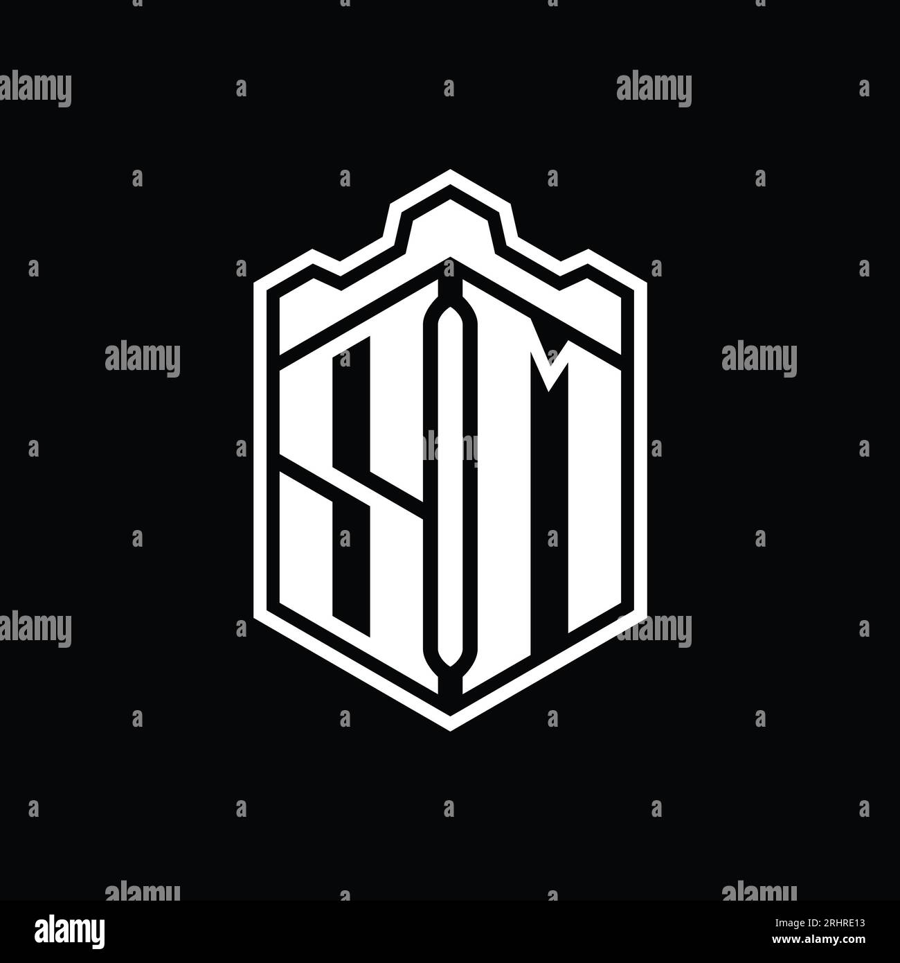 SM Letter Logo monogram hexagon shield shape crown castle geometric ...
