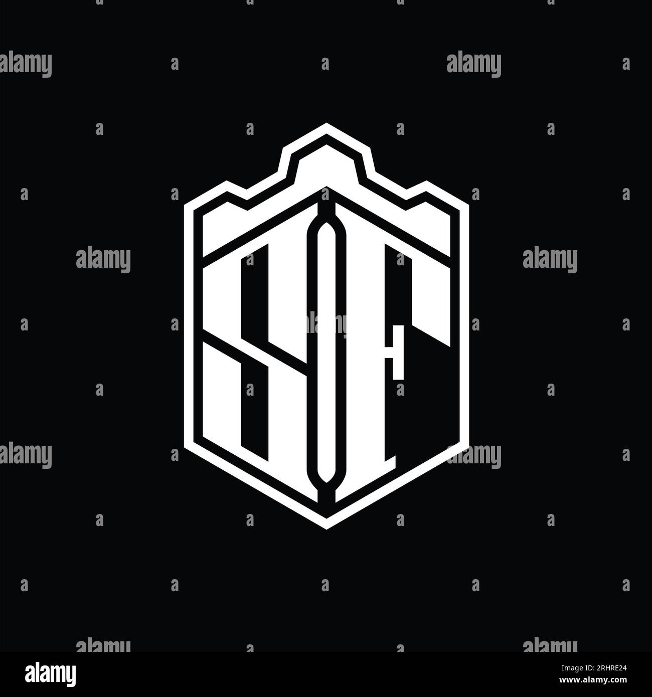 SF Letter Logo monogram hexagon shield shape crown castle geometric ...