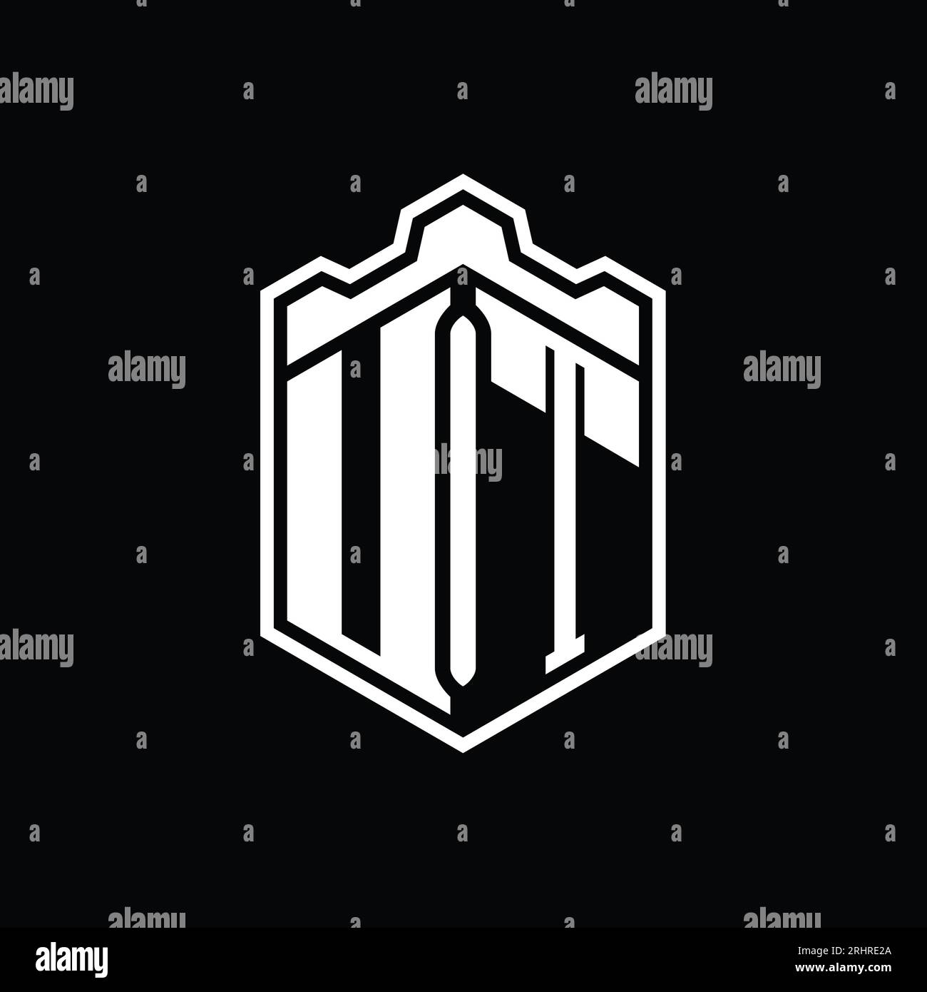 UT Letter Logo monogram hexagon shield shape crown castle geometric ...
