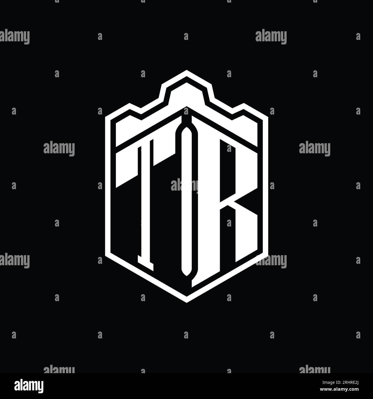TR Letter Logo monogram hexagon shield shape crown castle geometric ...