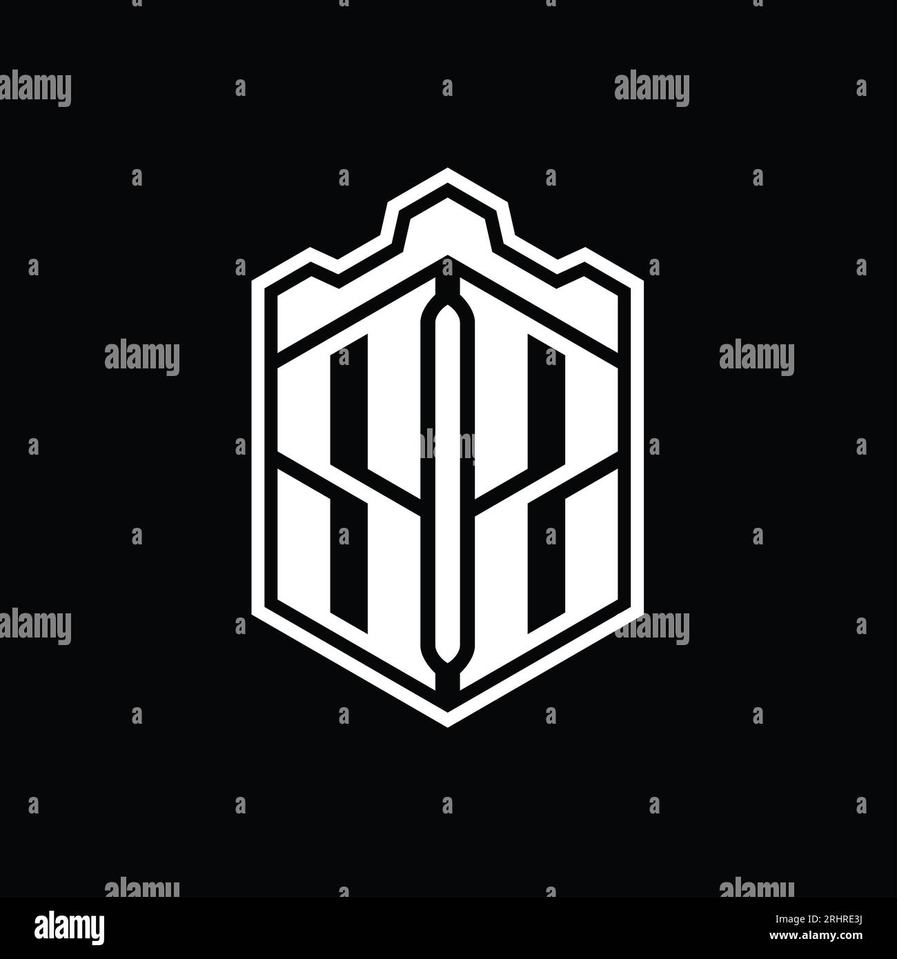 SZ Letter Logo monogram hexagon shield shape crown castle geometric with outline style design ...