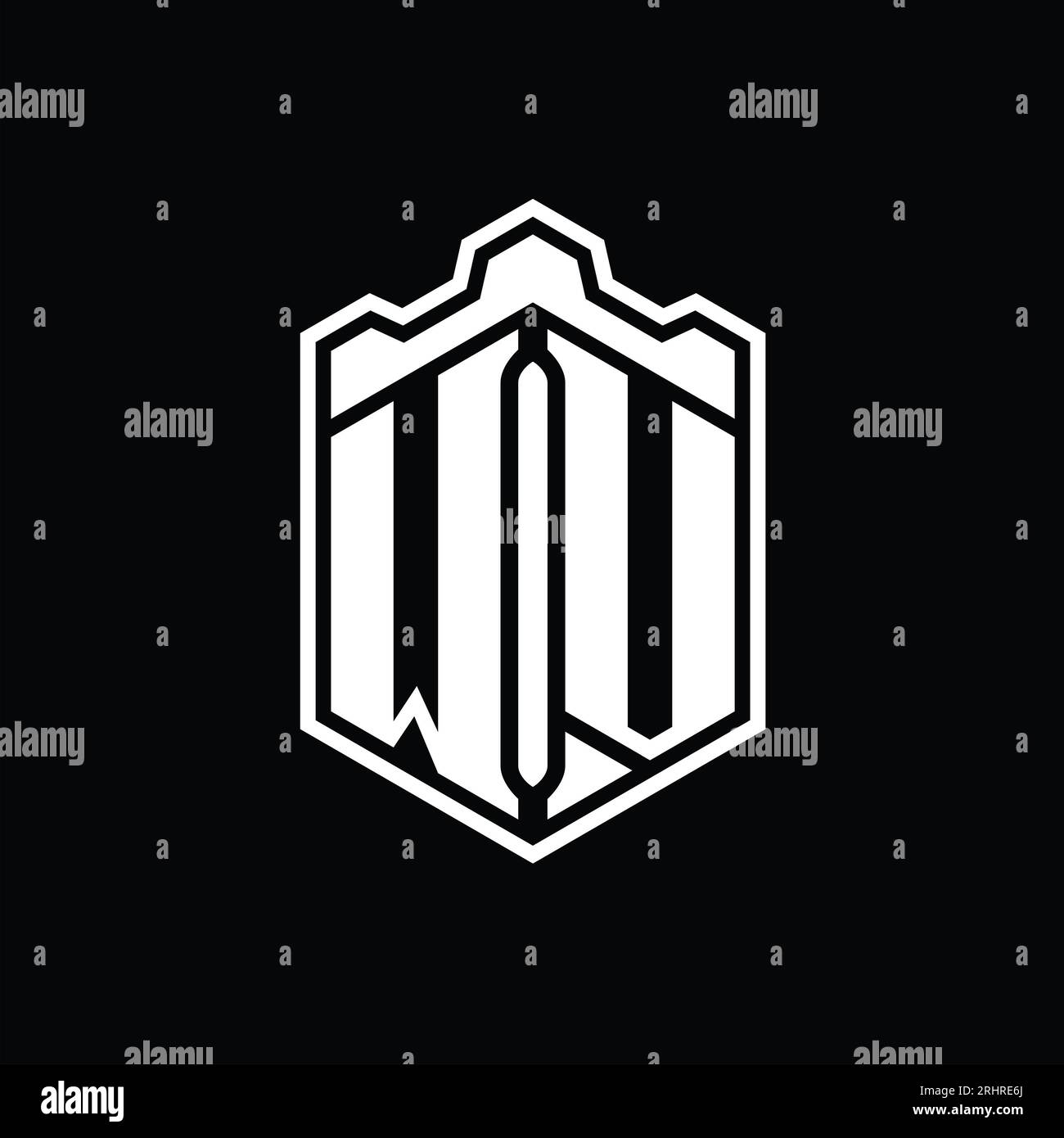 WV Letter Logo monogram hexagon shield shape crown castle geometric ...