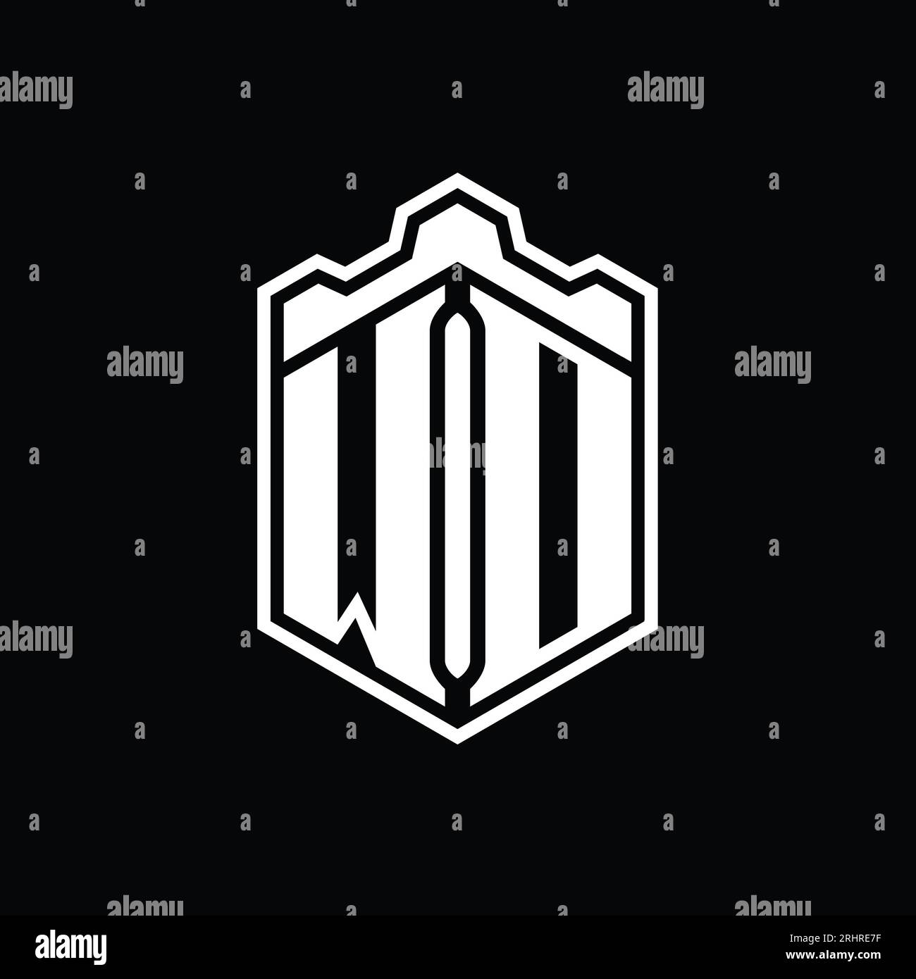 WD Letter Logo monogram hexagon shield shape crown castle geometric ...