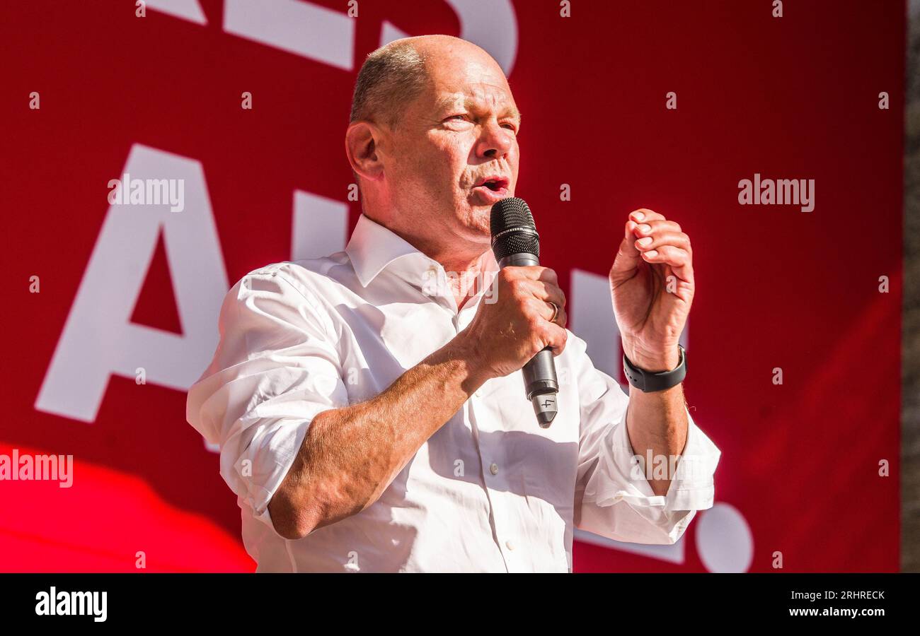 Munich, Bavaria, Germany. 18th Aug, 2023. German Chancellor OLAF SCHOLZ ...