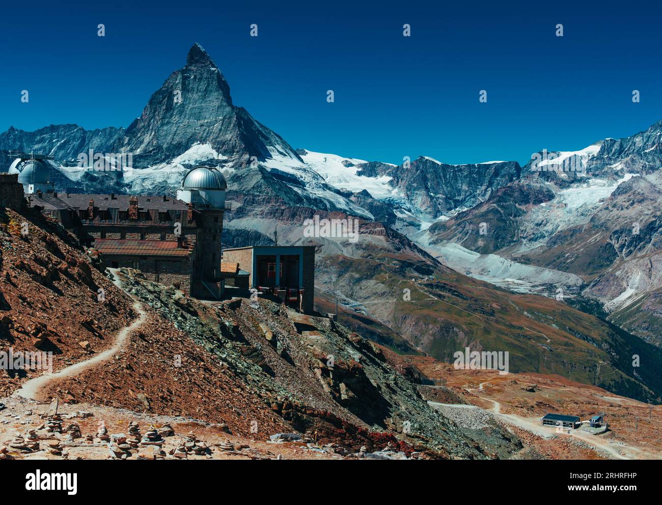 Gornergrat observatory with Matterhorn peak on the background Stock ...