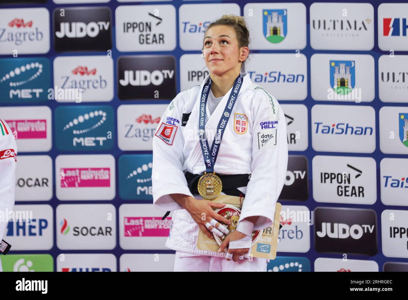 Zagreb, Croatia. 18th Aug, 2023. Gold medalist Marica Perisic of Serbia ...