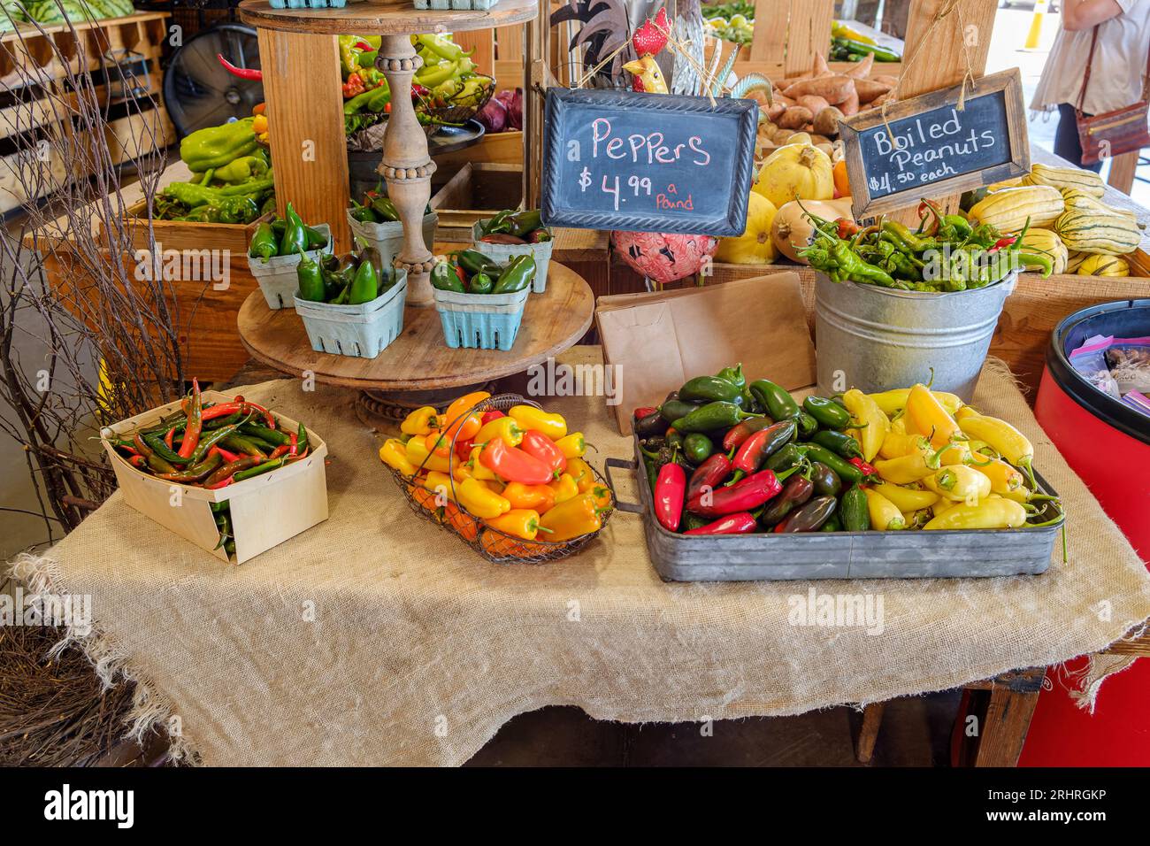 Fancy colorful fresh food display of red, green, yellow and orange ...