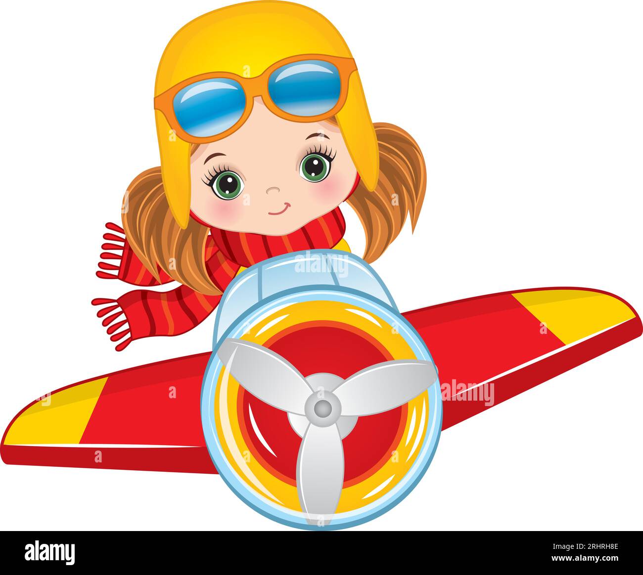 Vector Cartoon Little Pilot Girl in Airplane Stock Vector Image & Art ...