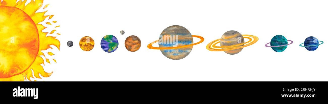 Watercolor planets of the solar system mercury, venus, earth, mars ...