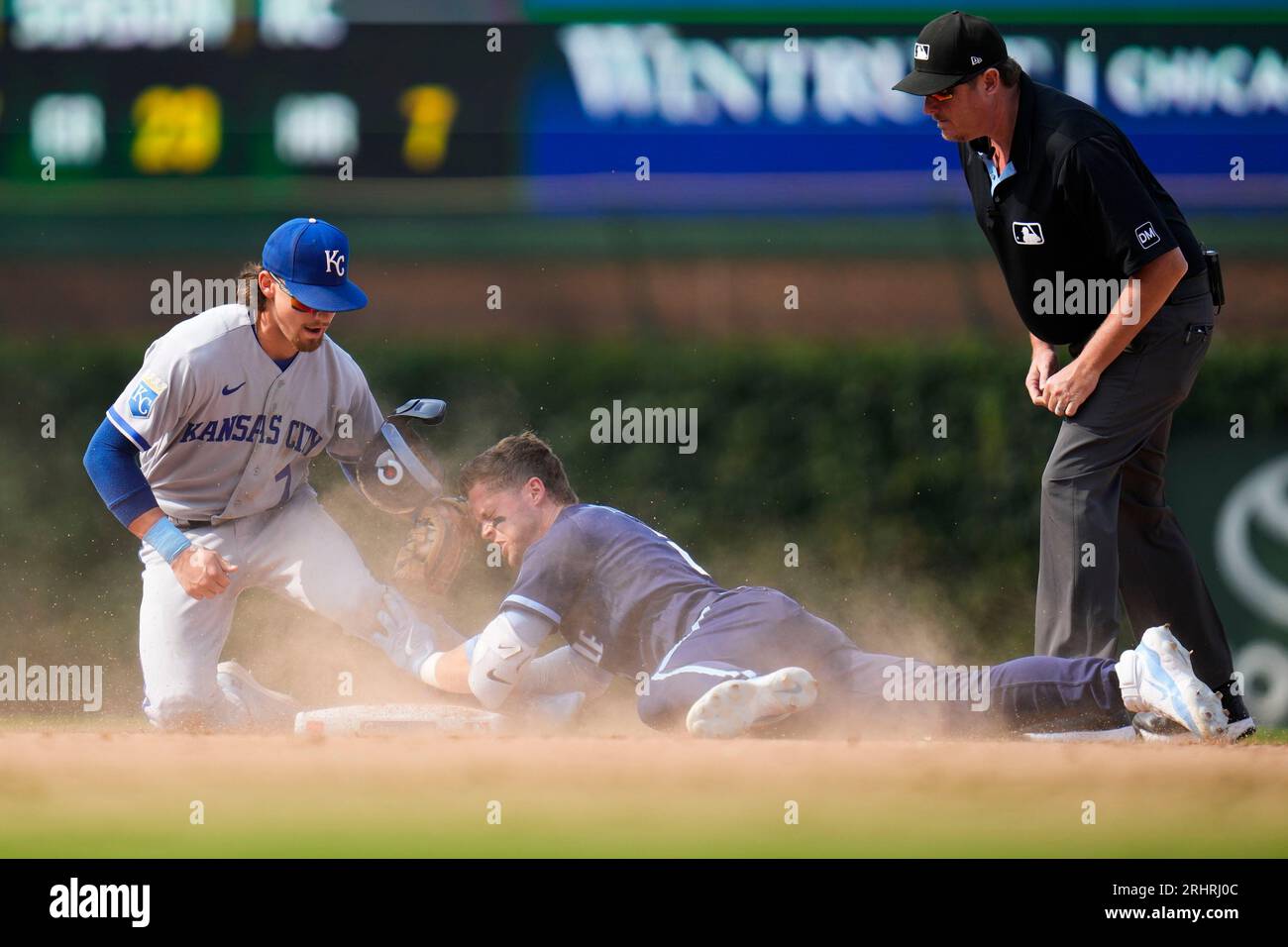 Kansas City Royals shortstop Bobby Witt Jr., left, tags out Chicago ...