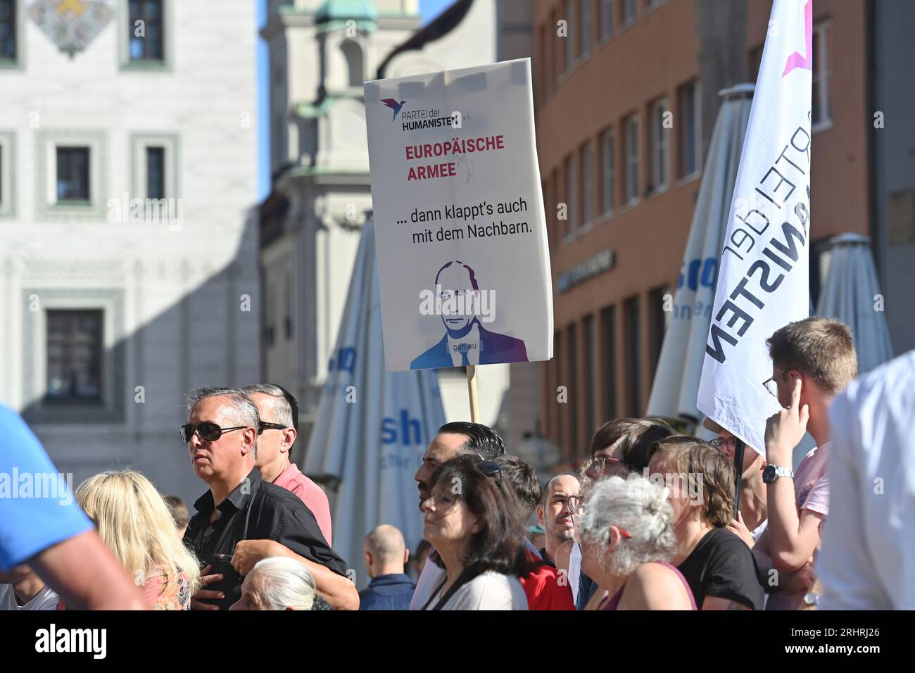 Shield of the Humanist Party. Election campaign start of the Bavaria ...