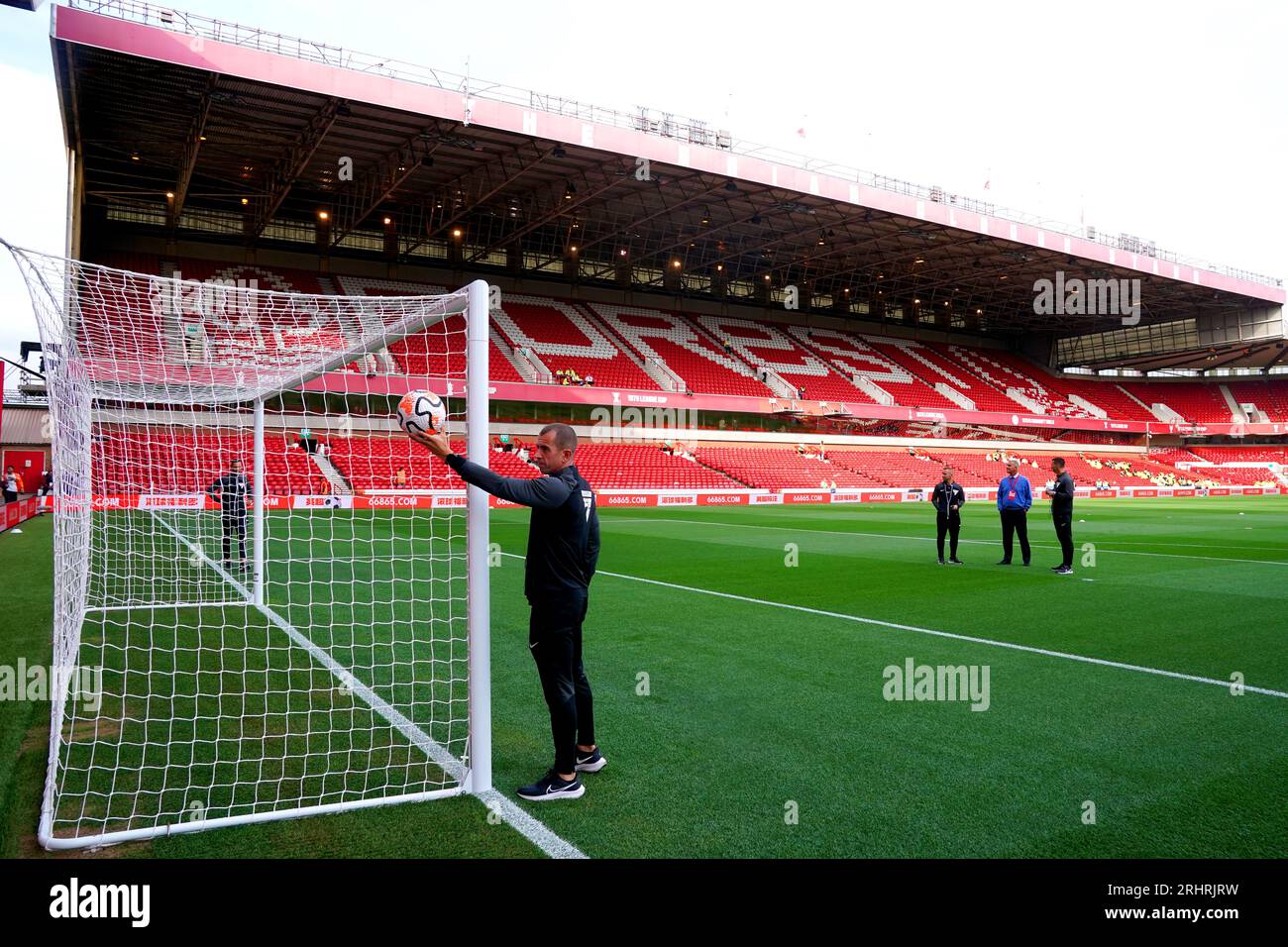 Referee Peter Bankes checks the goal line technology ahead of the ...