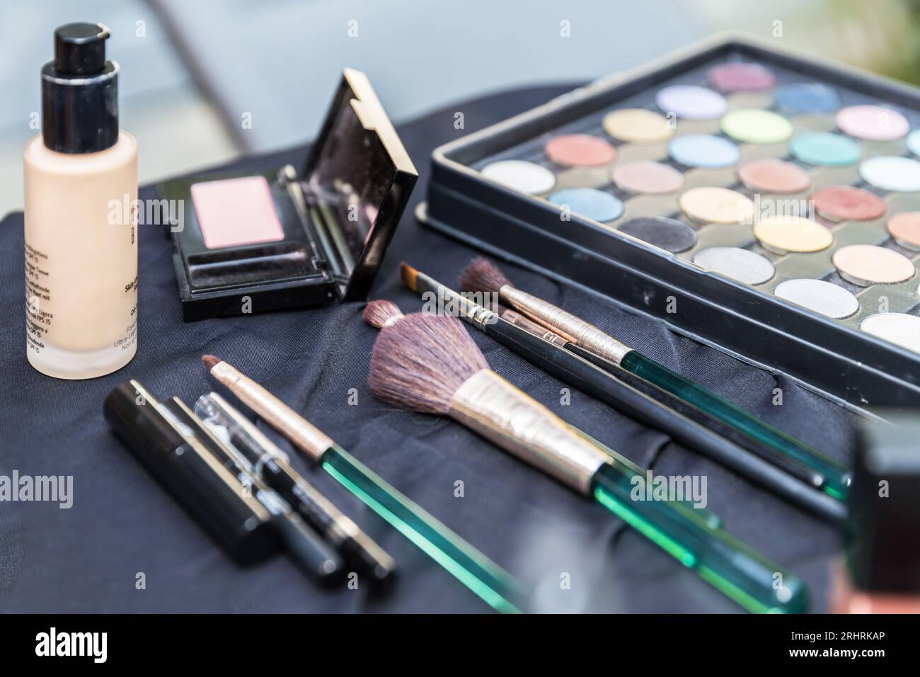 Makeup brushes, cosmetic, tools of a makeup artist ready to be used ...