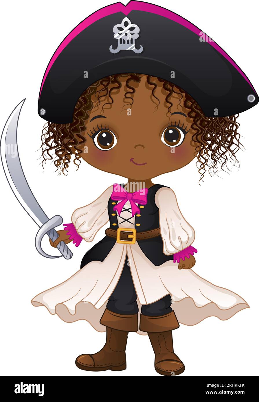 Cute African American Pirate Girl Holding Sword Stock Vector Image ...