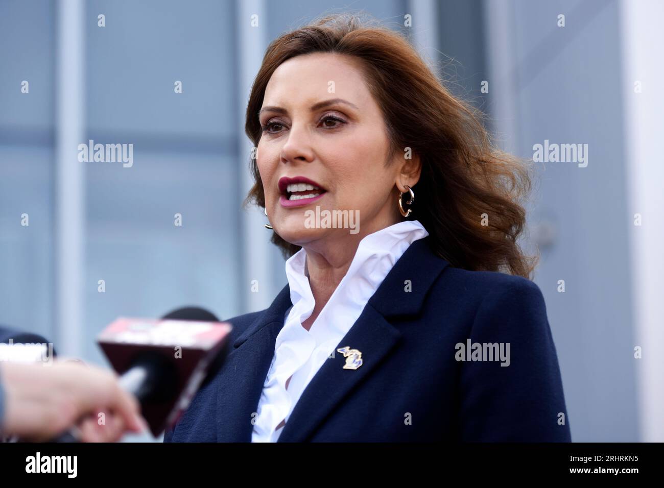 Michigan Gov. Gretchen Whitmer speaks with the media following the ...