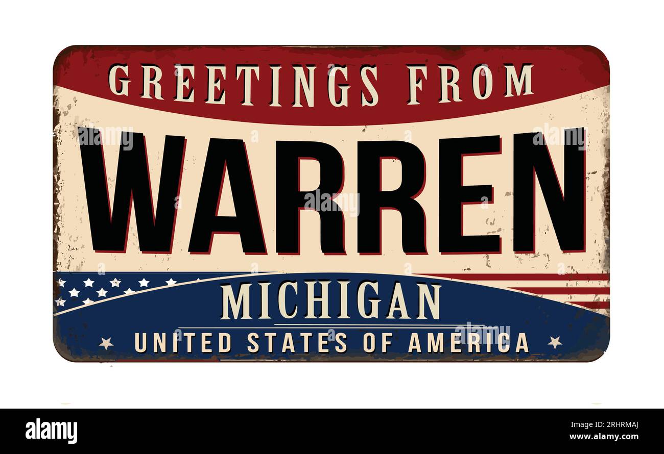 Greetings from Warren vintage rusty metal sign on a white background ...