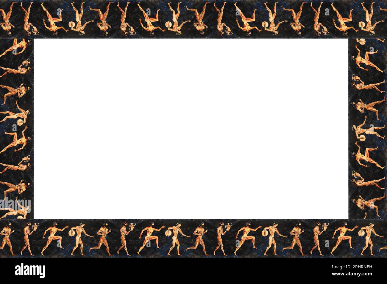 Frame with ancient Greek athletes. In the style of ancient Greek vase ...