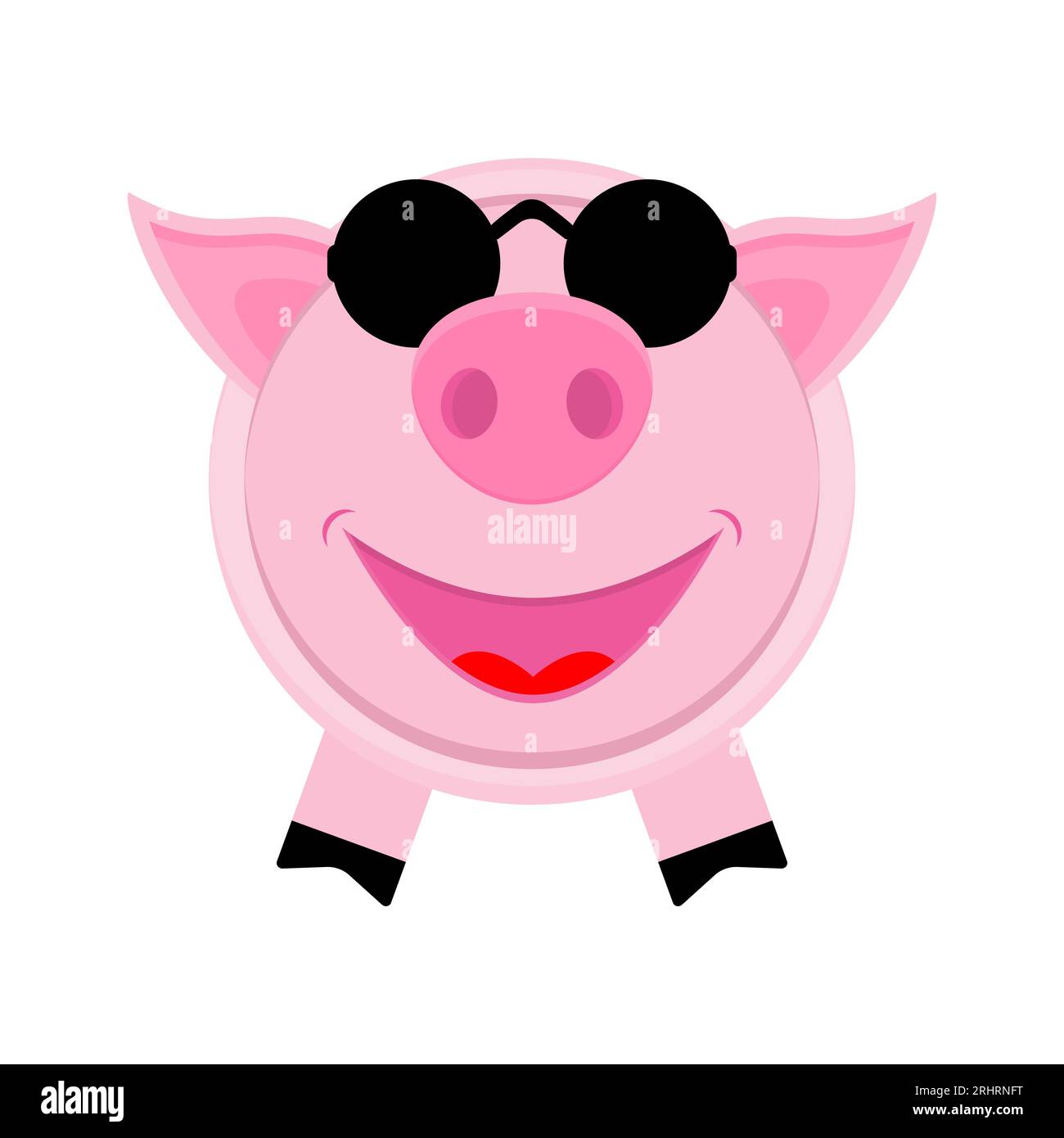 Cute pig in black round glasses. Vector cartoon illustration. Clipart ...