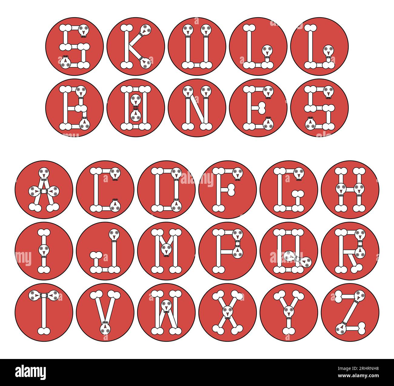 Alphabet made of bones and skulls. Vector illustration in flat style ...