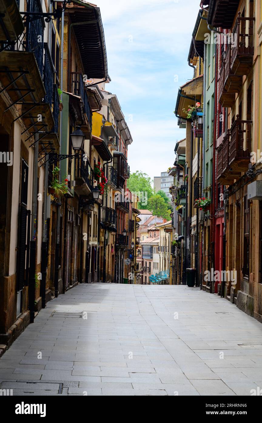 Walking of old streets in capital of Principality of Asturias, Oviedo ...