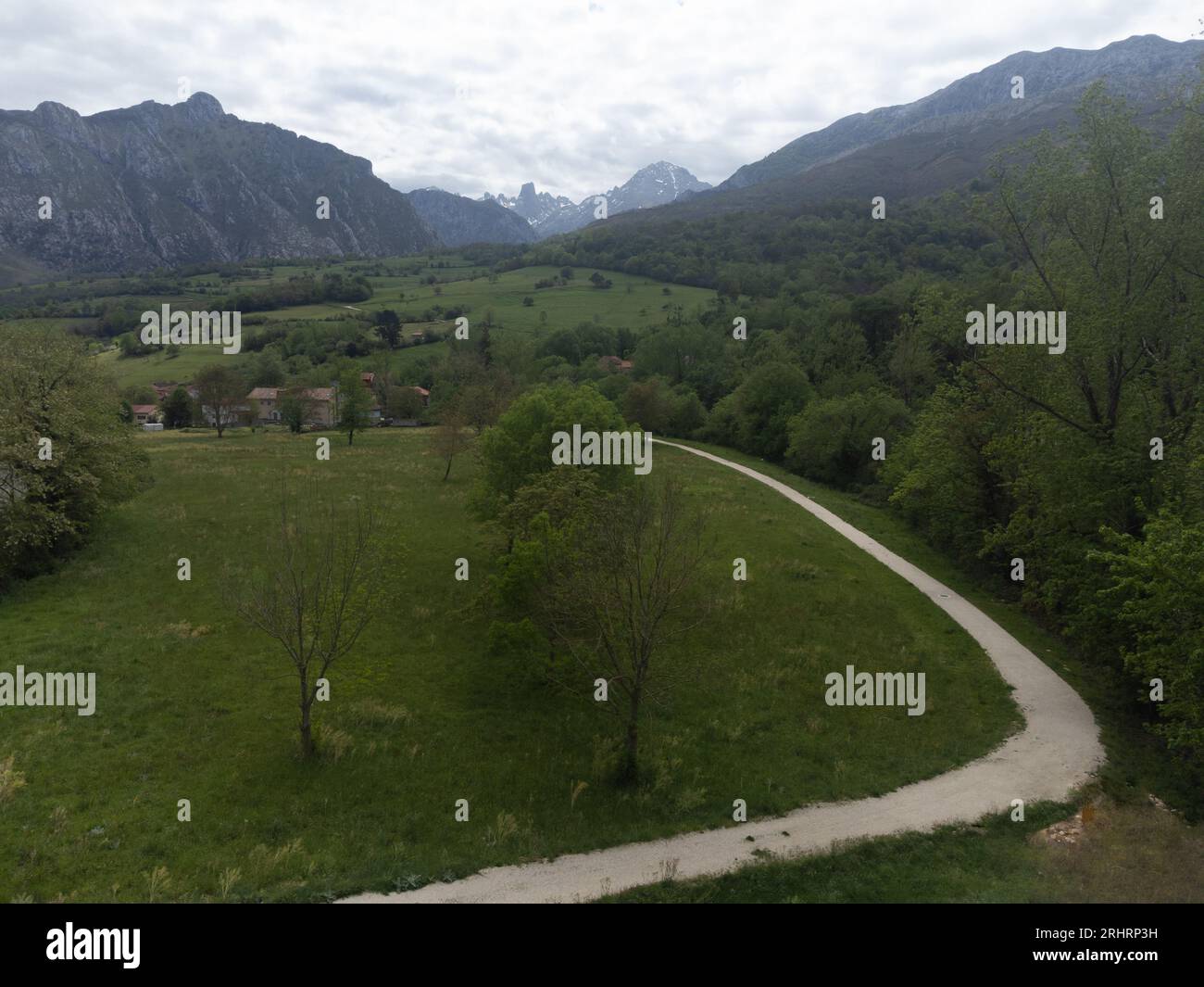 Aerial view on Los Arenas, mountain village where famous cabrales ...