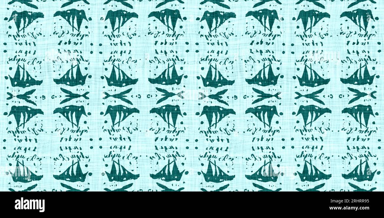 Teal green white vibrant watercolor batik azulejos tile border banner ...