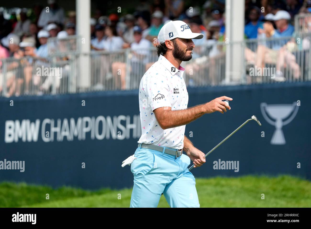 Max Homa acknowledges the crowd's applause after his birdie on the 15th green during the second ...