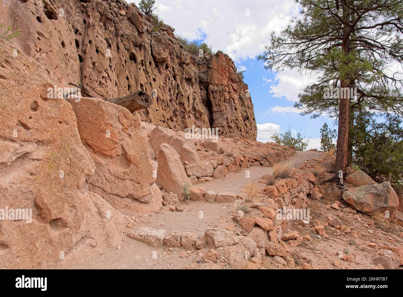Stone steps along Frey Trail switchback climbing upwards along Frijoles ...