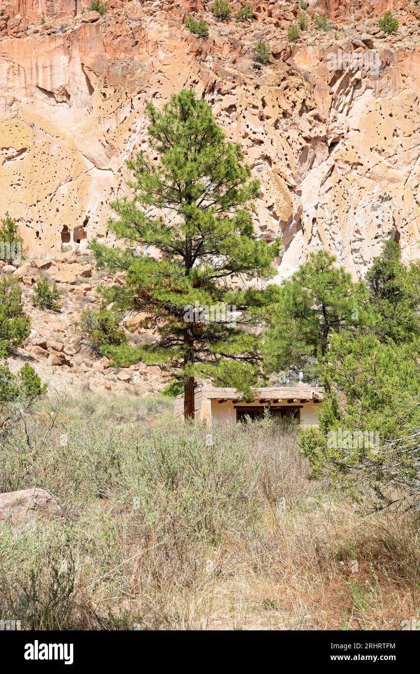 tuff block brick and wood building in Ancestral Puebloan nestled in ...
