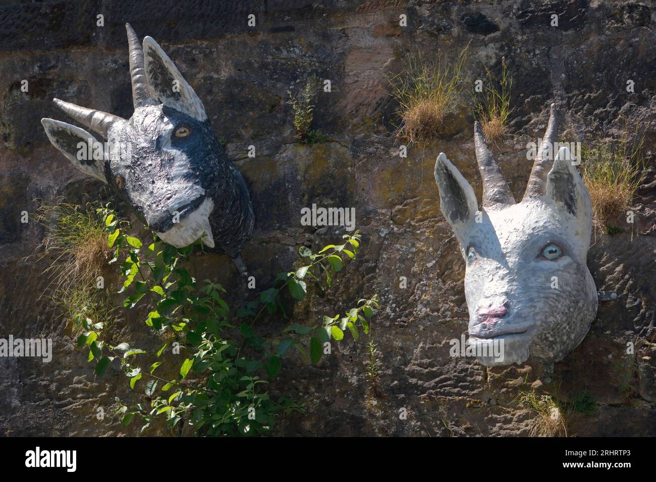 the Wolf and the Seven Little Goats on a Wall, detail of two heads ...