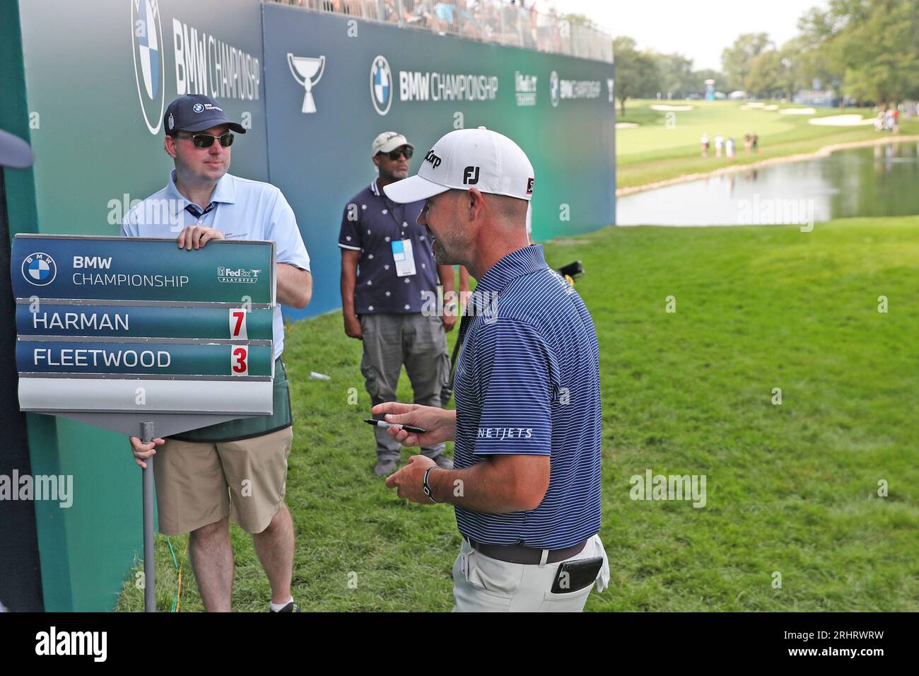 OLYMPIA FIELDS, IL - AUGUST 18: PGA golfer Brian Harman walks off the 18th green during the ...