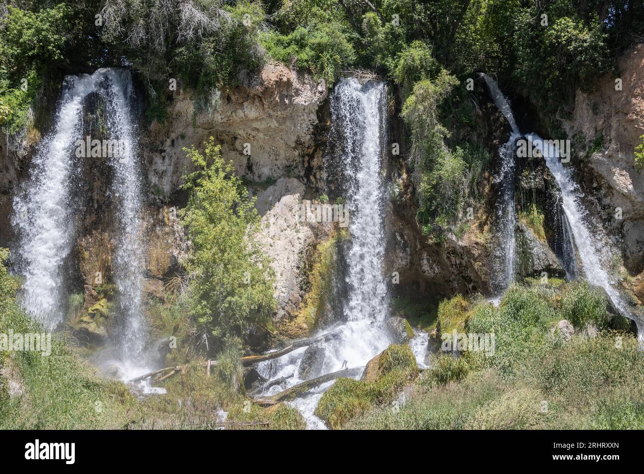 Beautiful cascading waterfalls in Rifle Falls State Park. Summer ...