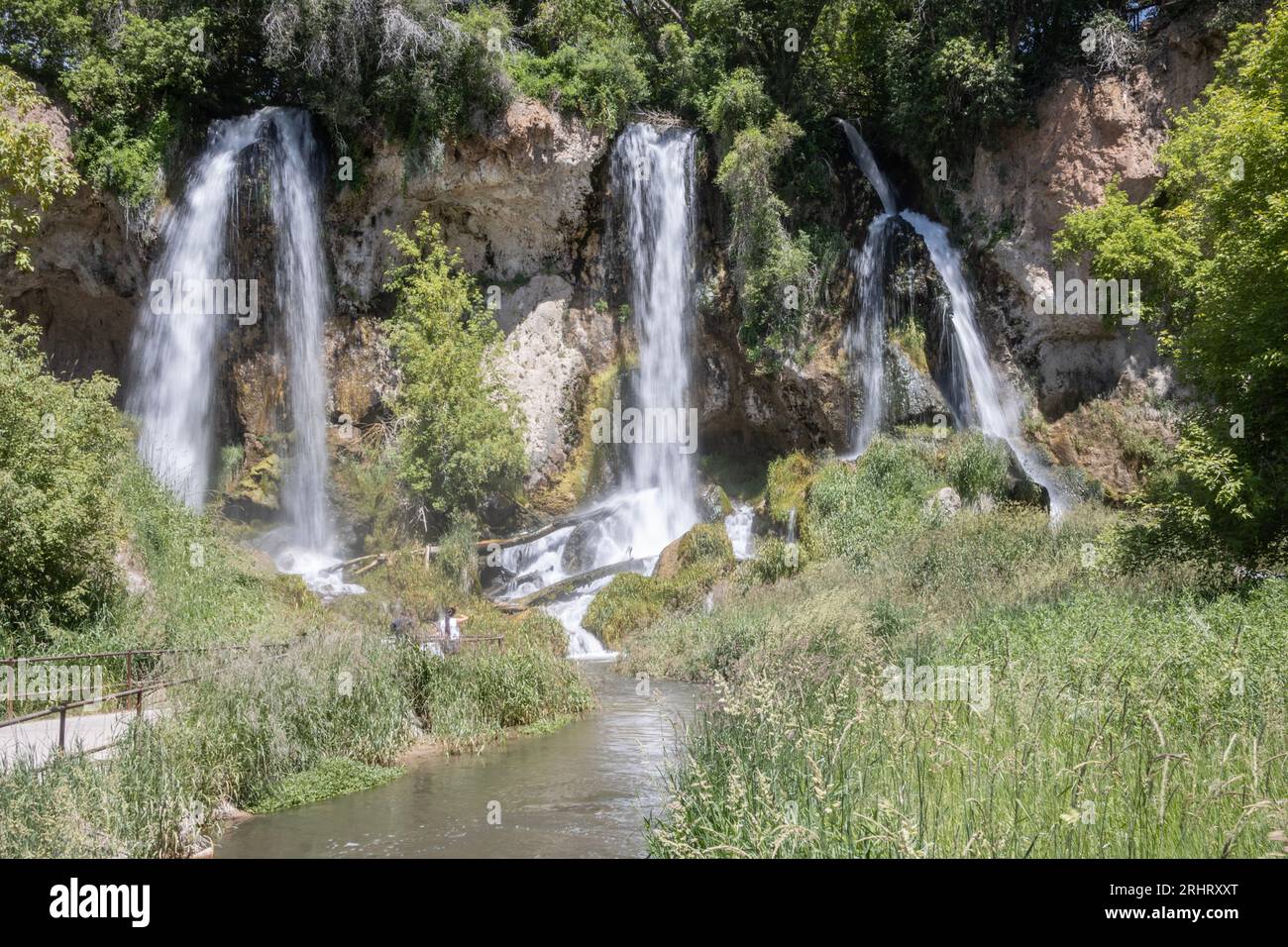 Beautiful cascading waterfalls in Rifle Falls State Park. Summer ...