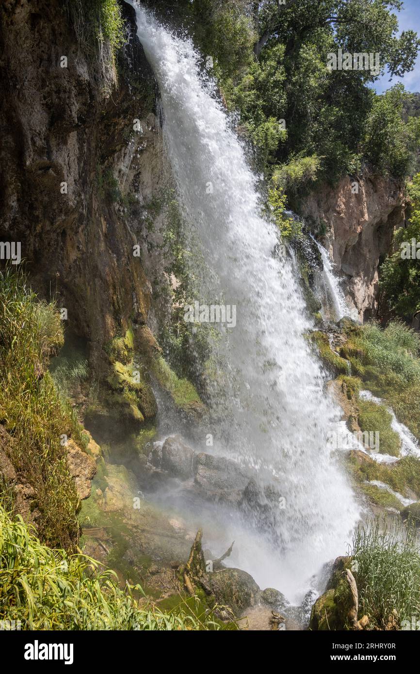 Beautiful cascading waterfalls in Rifle Falls State Park. Summer ...