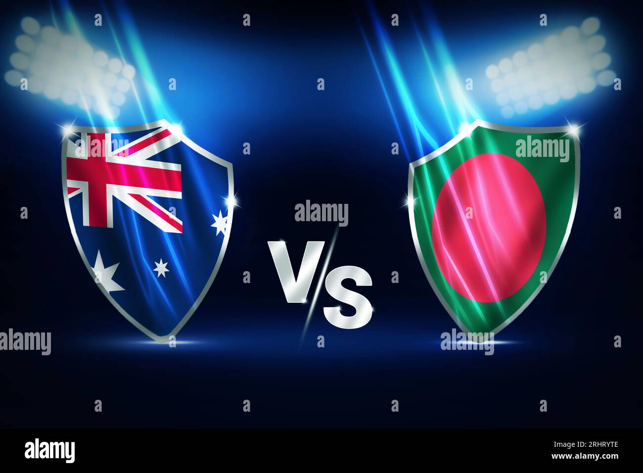 Australia vs Bangladesh cricket match fixture backdrop with flags of ...