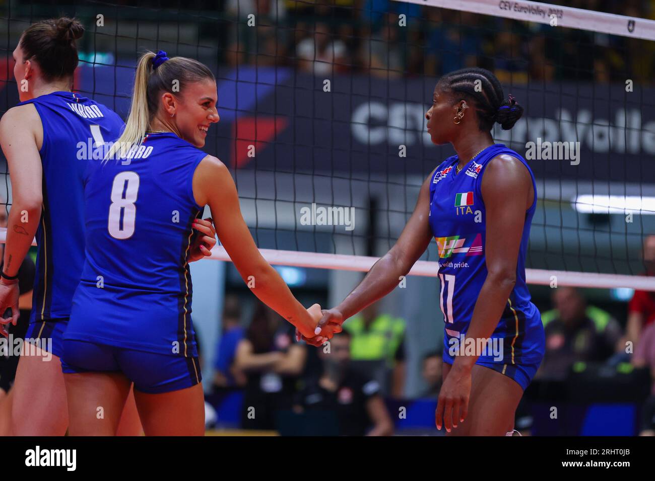 Monza, Italy. 18th Aug, 2023. Alessia Orro #8 of Italy and Miriam Fatime Sylla #17 of Italy ...