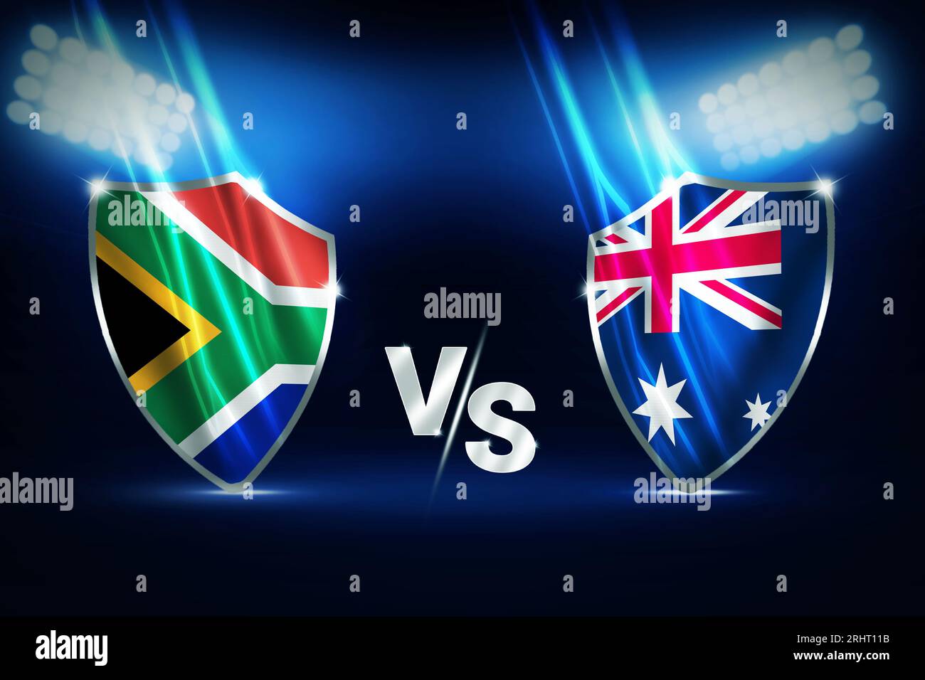 South Africa Vs Australia match fixture backdrop with flags and lights ...