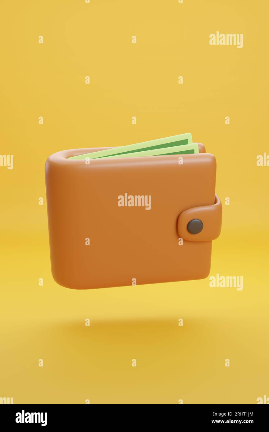 Cartoon wallet isolated on yellow background. 3d illustration Stock ...