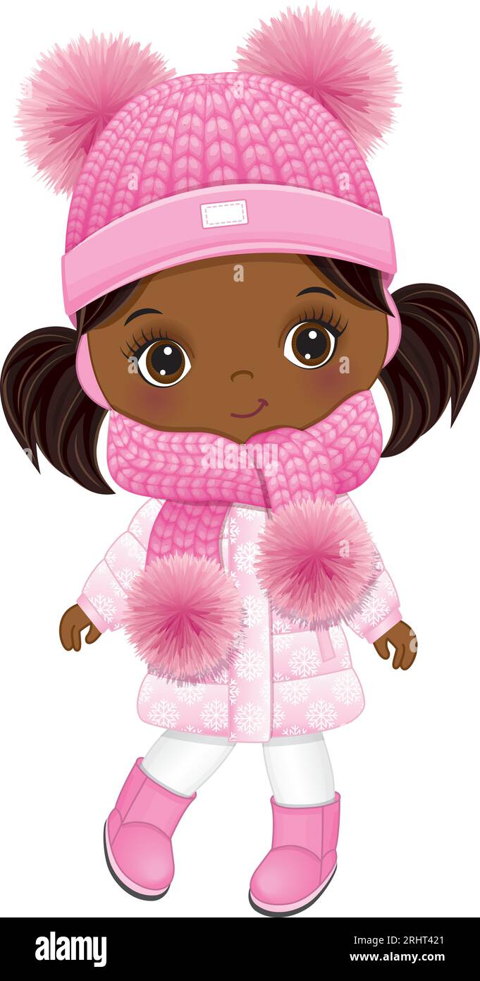 Cute Cool Little Girl Wearing Pink Winter Outfit Stock Vector Image ...