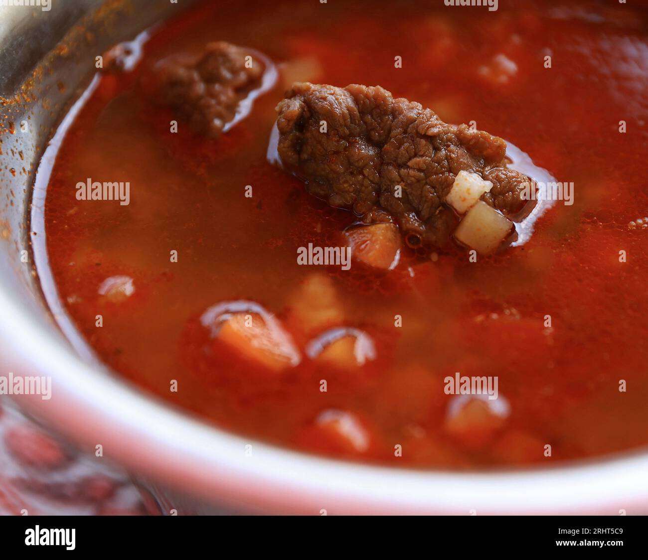 A photo shows Goulash, a soup or stew of meat and vegetables seasoned ...