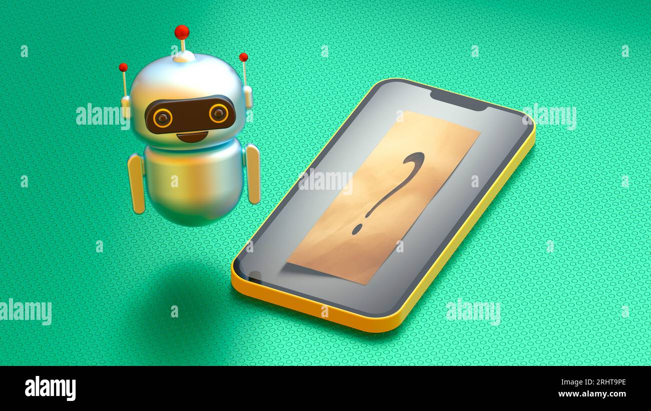 Ai robot and question mark Stock Photo - Alamy